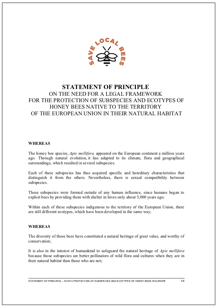Statement of principle of the #SaveLocalBees coalition - Pollinis